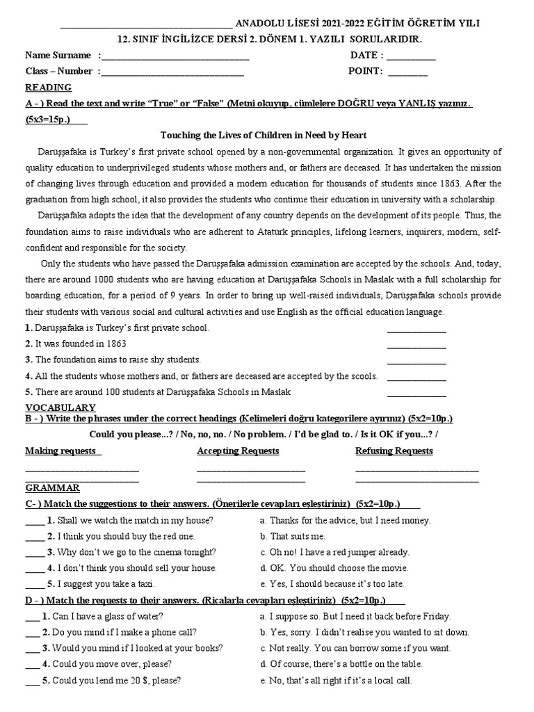 12th Grade English Exam 2022 | PDF | Language Arts & Discipline | Wellness