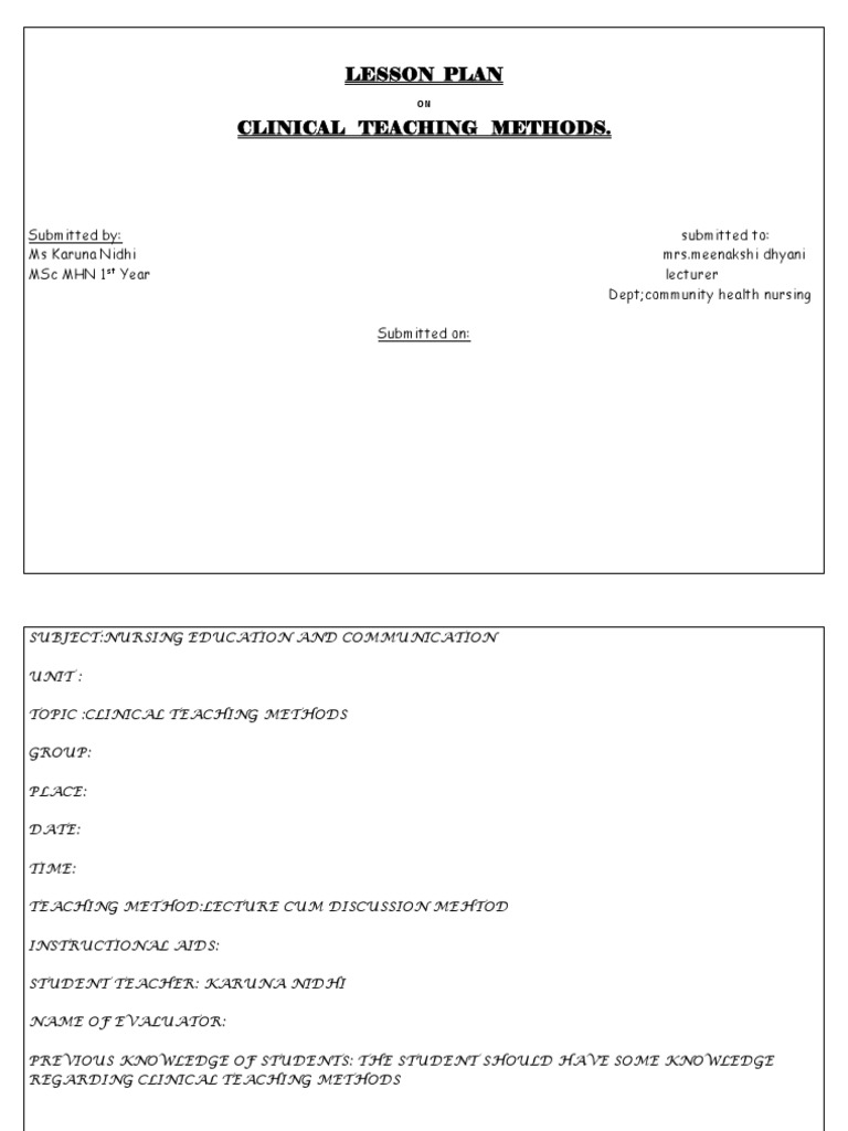 Lesson Plan Clinical Teaching Methods | PDF | Nursing | Teachers