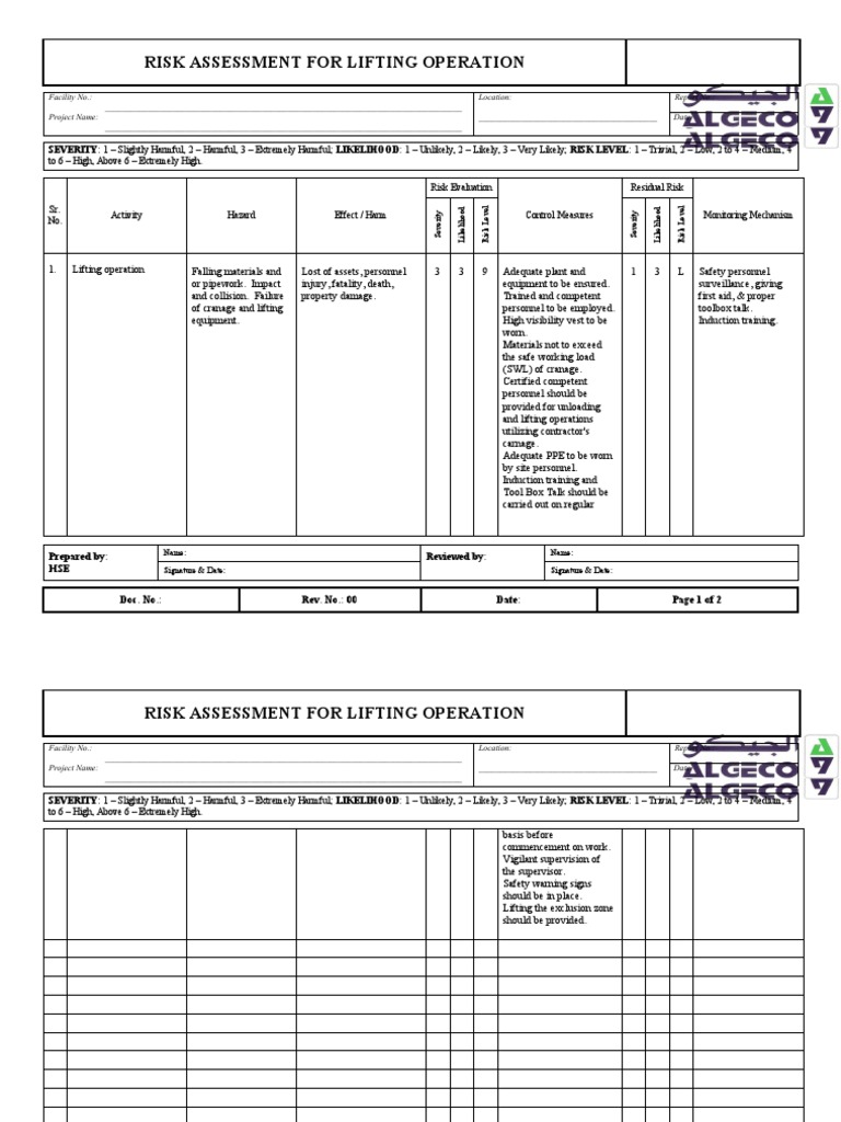 Risk Assessment For Lifting Operation | PDF | Risk | Risk Assessment