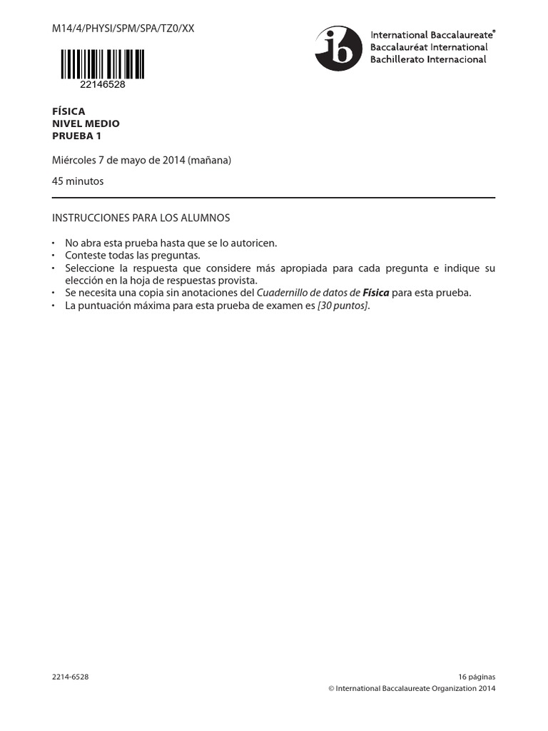 M14-Physics Paper 1 TZ2 SL Spanish | PDF | Gases | Atmósfera