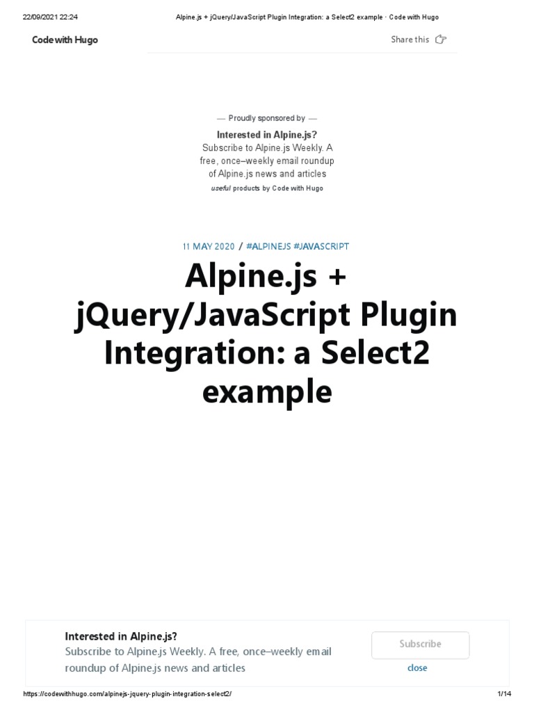Alpine - Js + Jquery - JavaScript Plugin Integration - A Select2 Example Code With Hugo | PDF ...