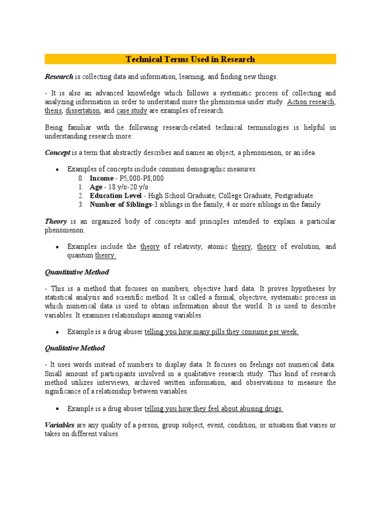 Technical Terms Used in Research | PDF | Theory | Data