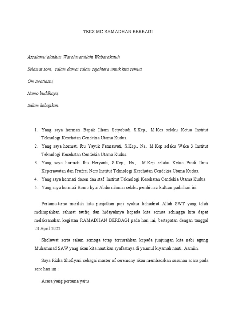 Teks MC | PDF | Kajian Bahasa Asing | Agama & Spiritualitas