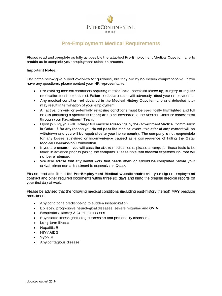 Pre-Employment Medical Requirements | PDF | Physical Examination ...