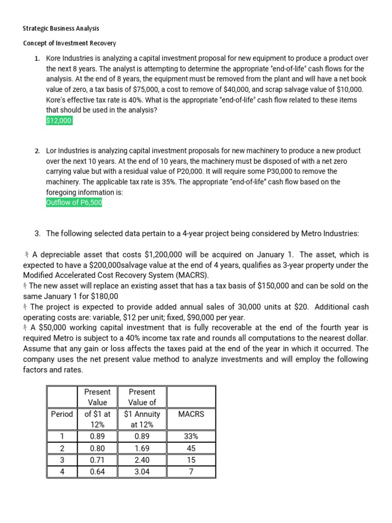 Strategic Business Analysis | PDF | Depreciation | Present Value