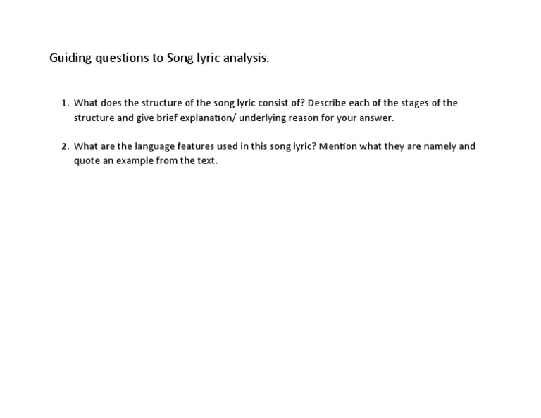 Song Lyric Analysis Guiding Questions | PDF | Language Arts ...