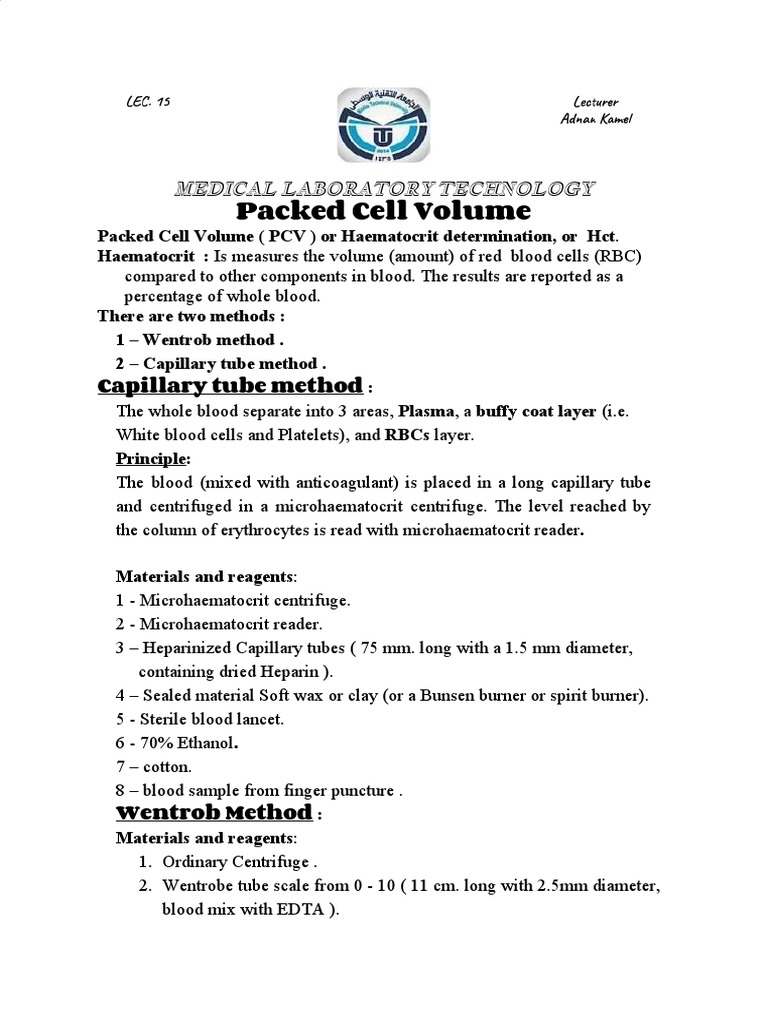 Packed Cell Volume | Download Free PDF | Red Blood Cell | Anatomy