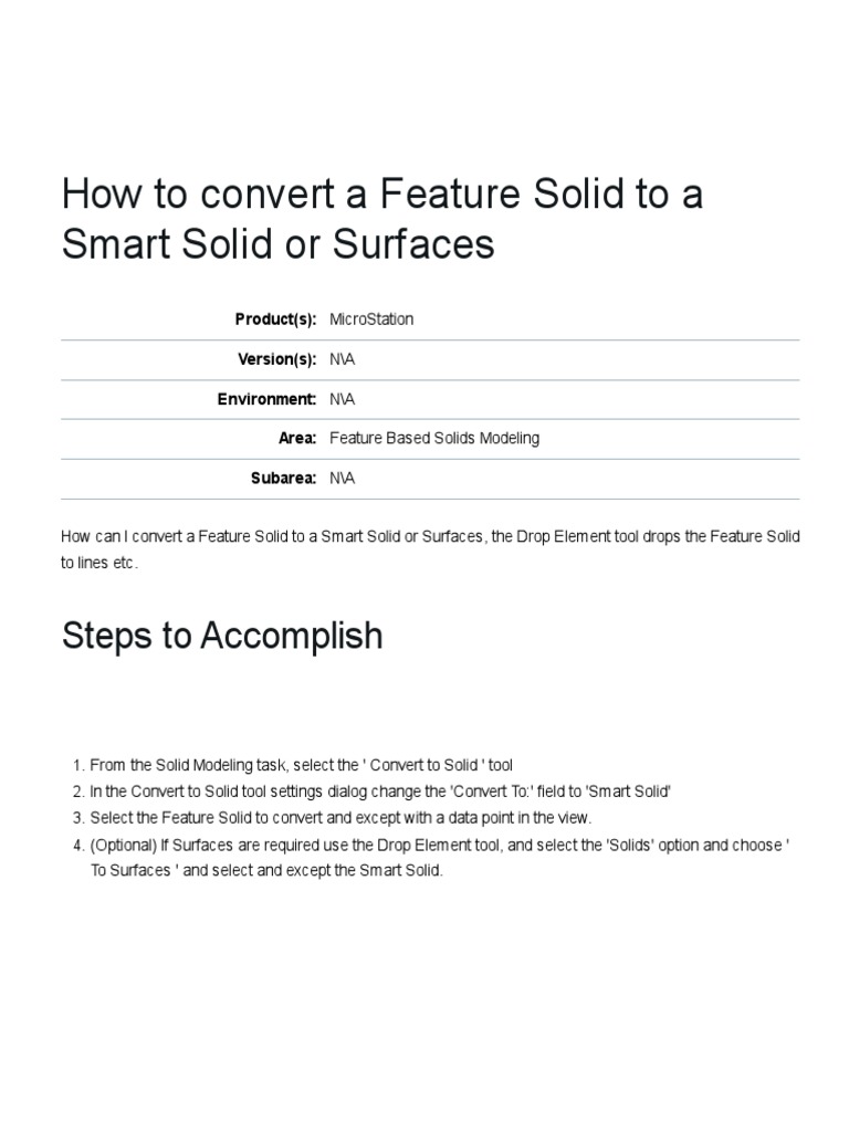 How To Convert A Featured Solid To A Smart Solid or Surfaces | PDF ...