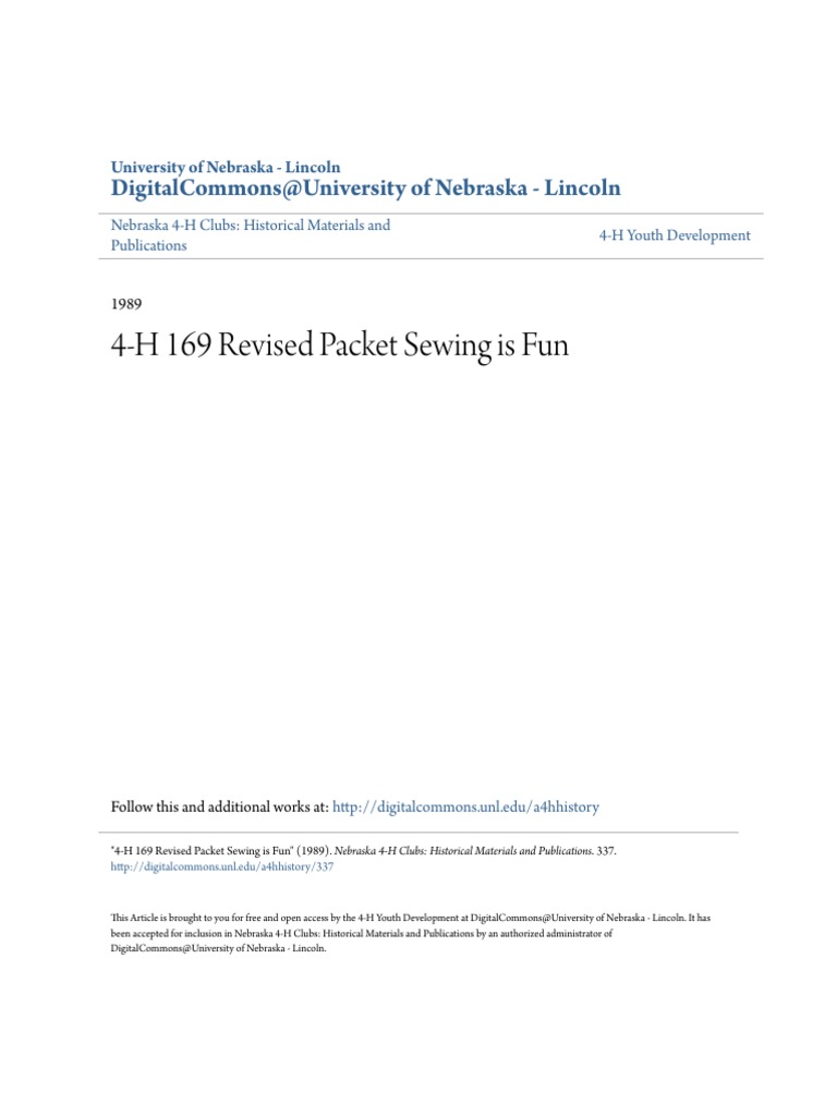 Nebraska 4-H Sewing Projects Guide | PDF | Seam (Sewing) | Sewing