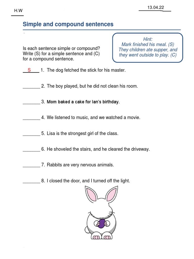 Grade 2 Simple vs. Compound Sentences | PDF