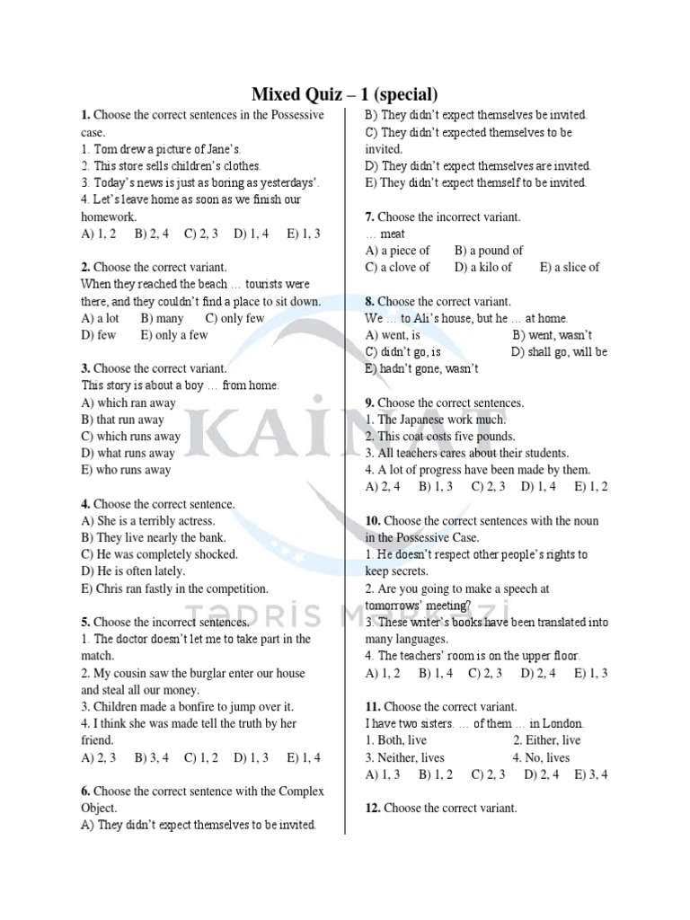 Mixed Quiz 1 (Special) | PDF