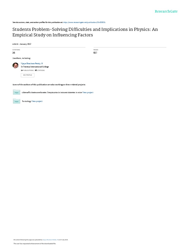 Students Problem-Solving Difficulties and Implications in Physics: An ...