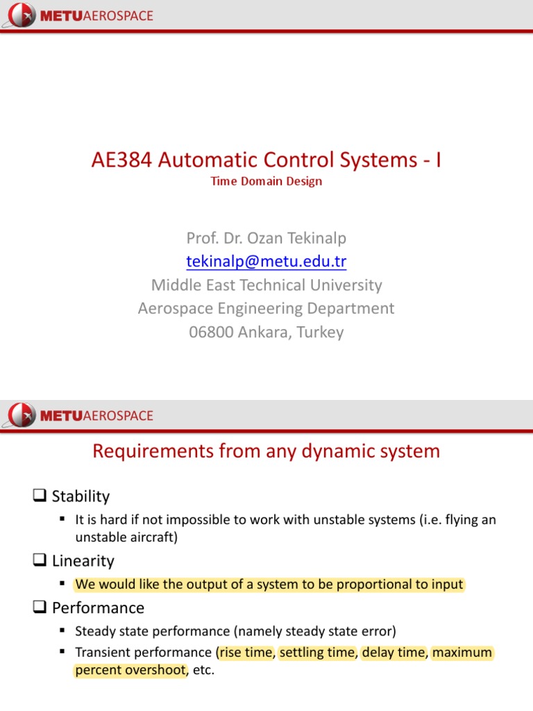 AE384 Automatic Control Systems - I | Download Free PDF | Steady State | Control Engineering