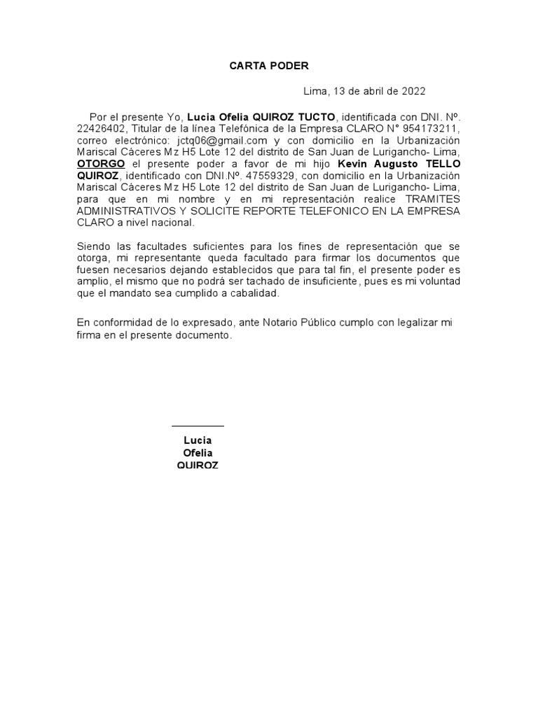 Carta Poder Simple | PDF