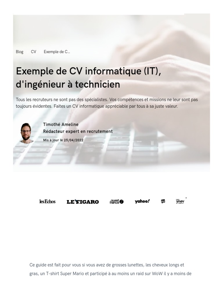 Exemple de CV Informatique (IT), D'ingénieur À Technicien | PDF | Informatique | Programmeur