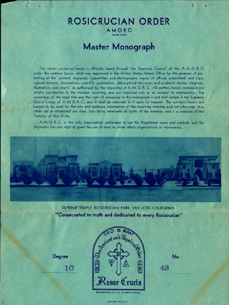 Assorted Amorc 10th Degree Monographs 1937 PDF Free | PDF