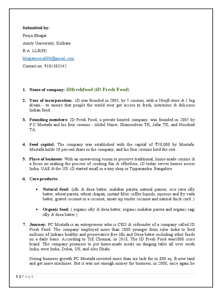Case Study - Id Fresh Food. | PDF | Food And Drink | Foods
