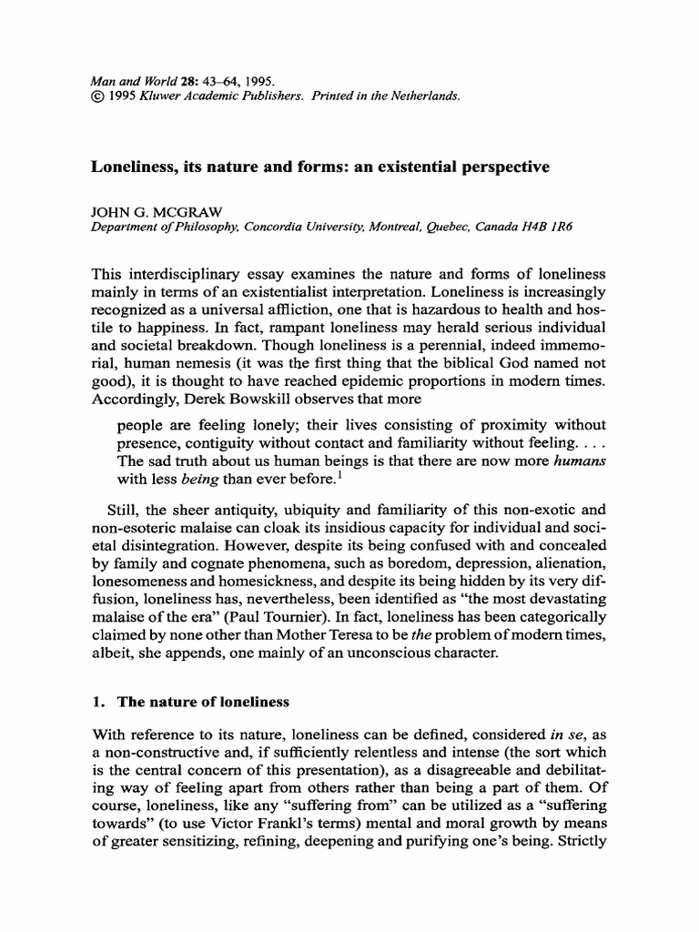 Understanding Loneliness: An Existential View | PDF | Loneliness ...