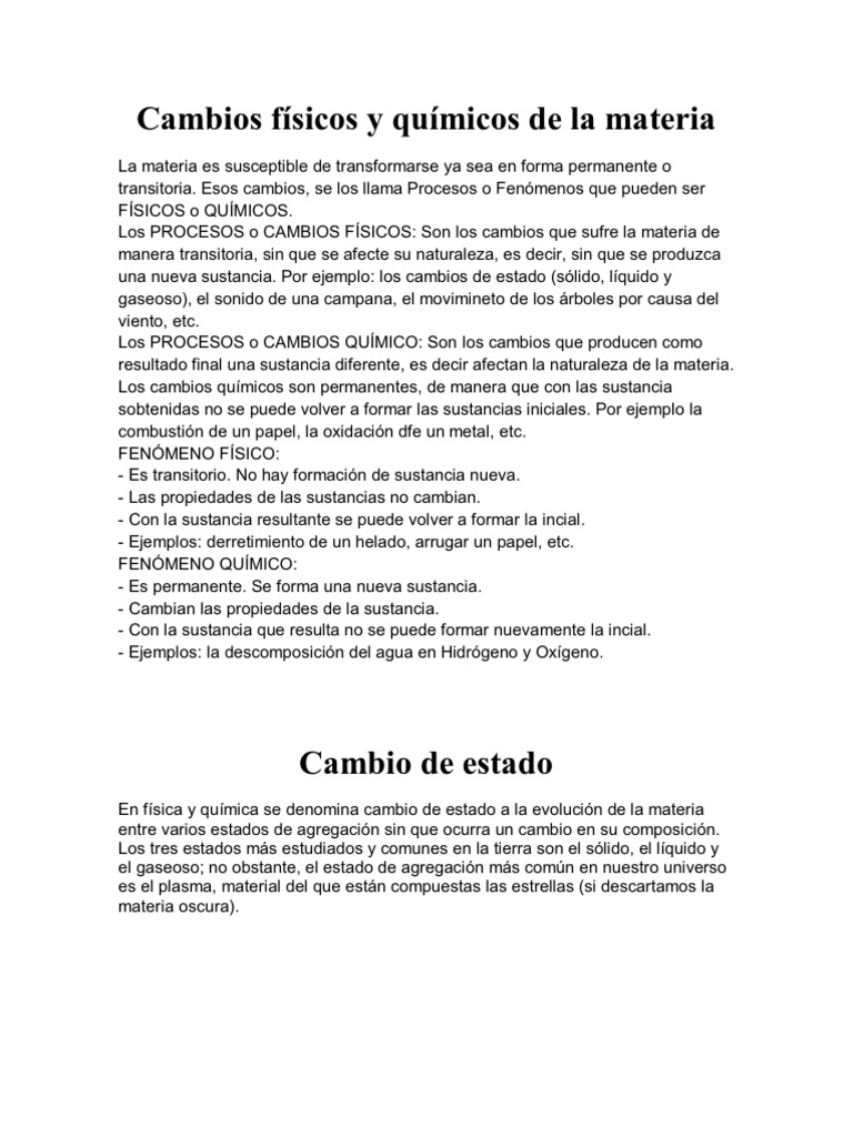 Cambios Físicos De La Materia