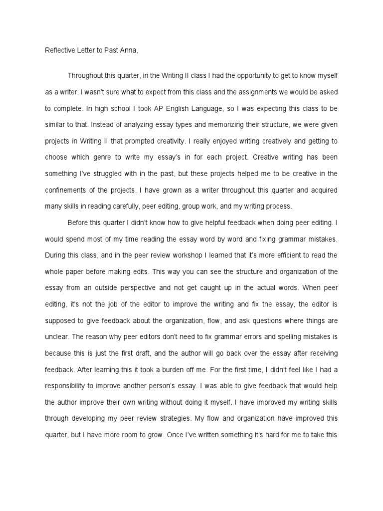 Reflective Letter To Past Anna | PDF | Essays | Writers