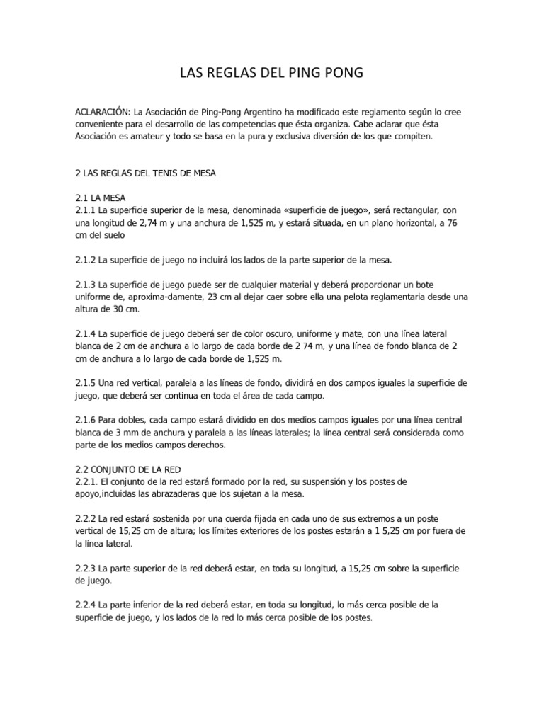 Las Reglas Del Ping Pong | PDF | Tenis de mesa | Equipo deportivo