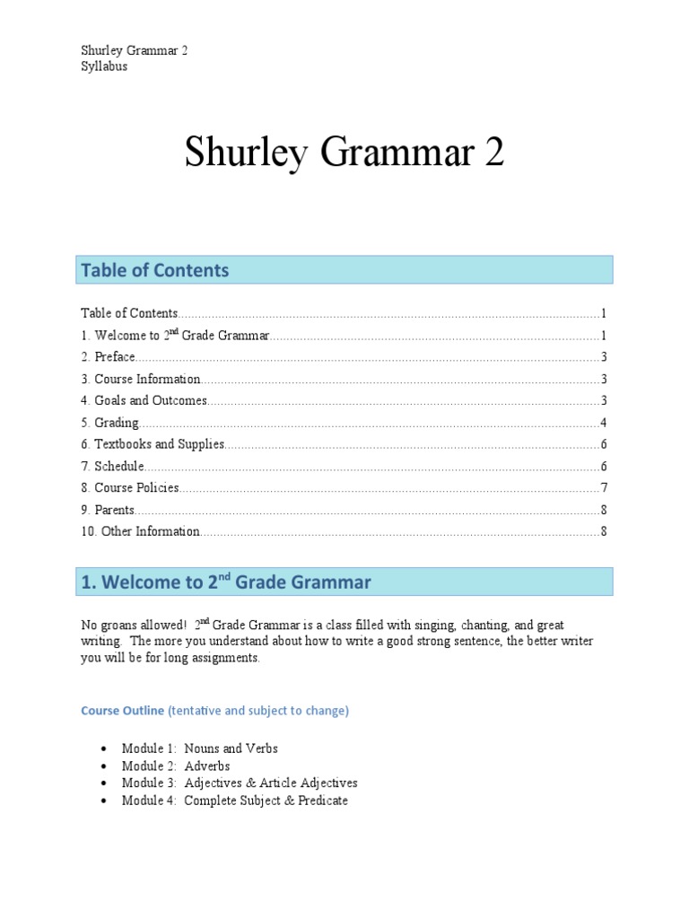 Shurley Grammar 2 Syllabus Overview | PDF | Adjective | Linguistic ...