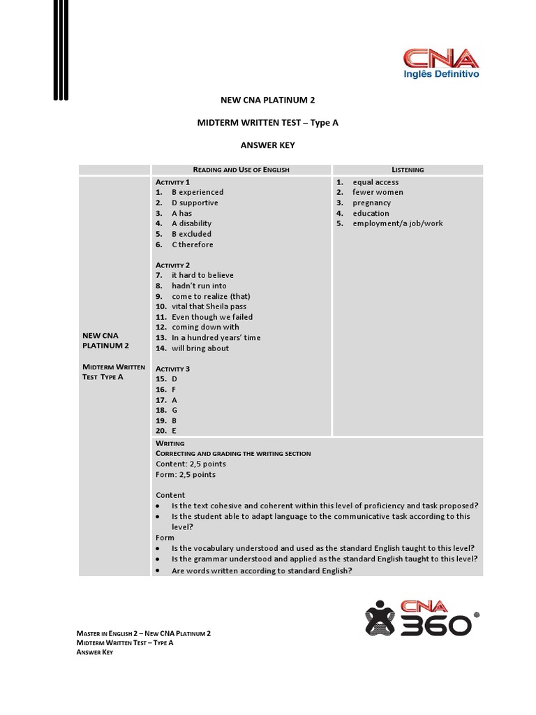 Master in English 2 - Midterm Written Test - Gabarito | PDF