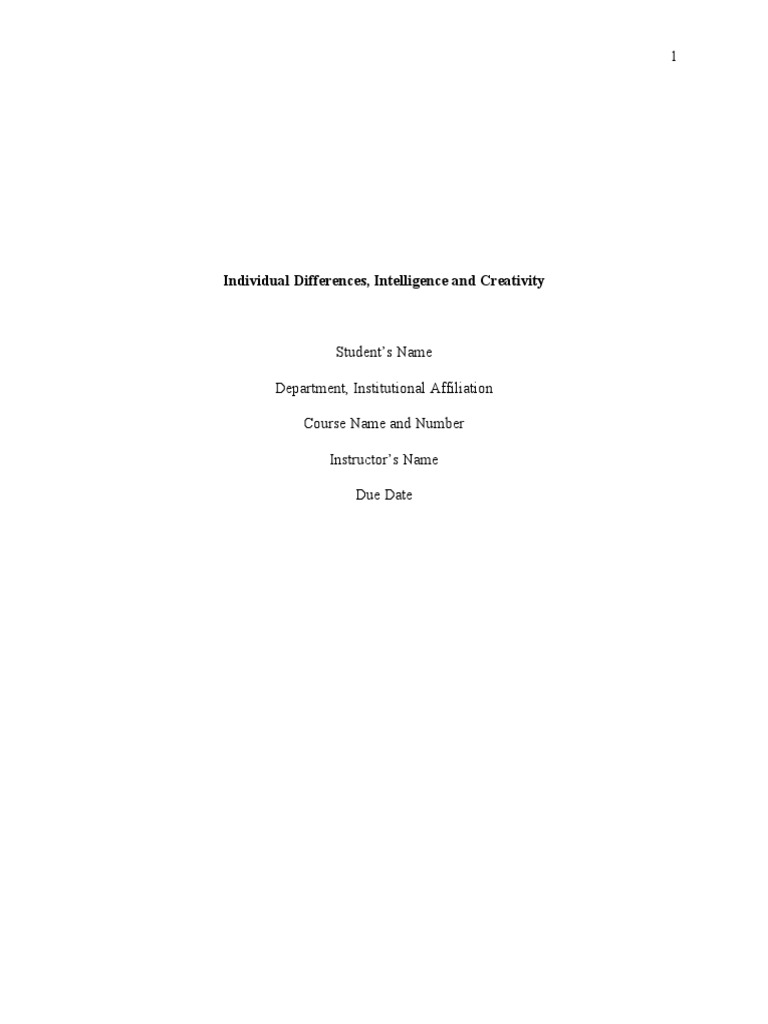 Individual Differences, Intelligence and Creativity | Download Free PDF | Creativity | Intelligence