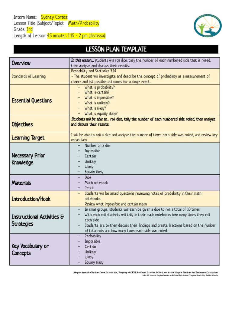 Internship Lesson Plan 2 Template 2022 | PDF