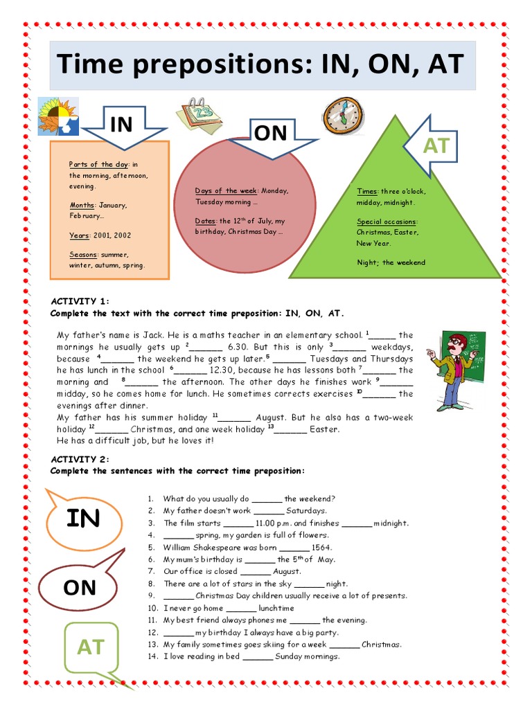 Time Prepositions in On at EXERCISE | PDF | Workweek And Weekend ...
