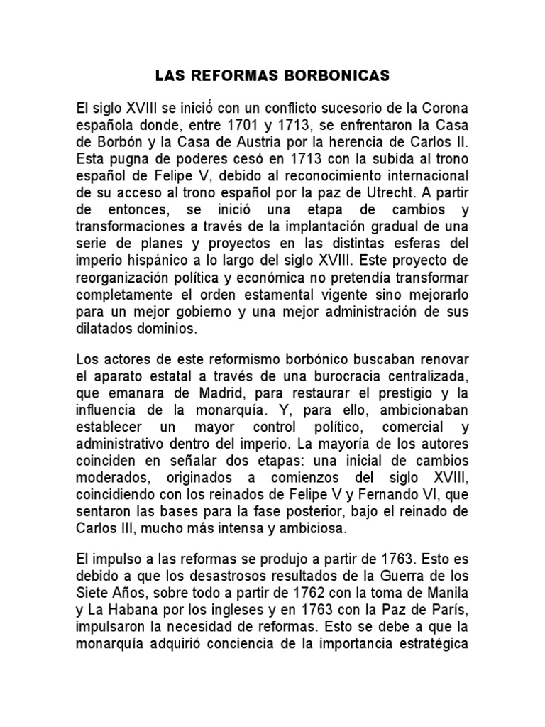Importancia de las Reformas Borbónicas | PDF | Imperio español | España