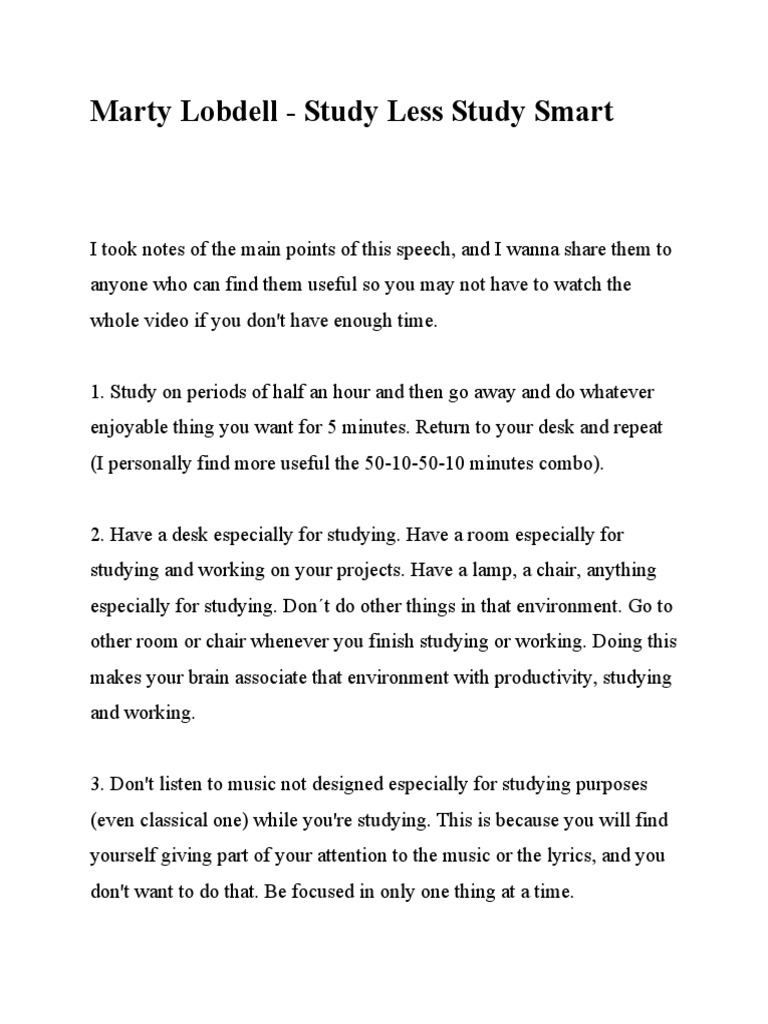 Marty Lobdell - Study Less Study Smart | PDF | Concept | Memory