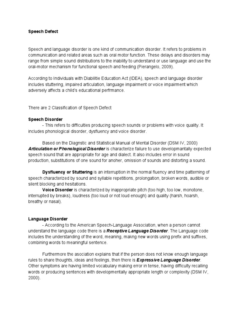 Speech Defect | PDF | Speech | Mental Disorder