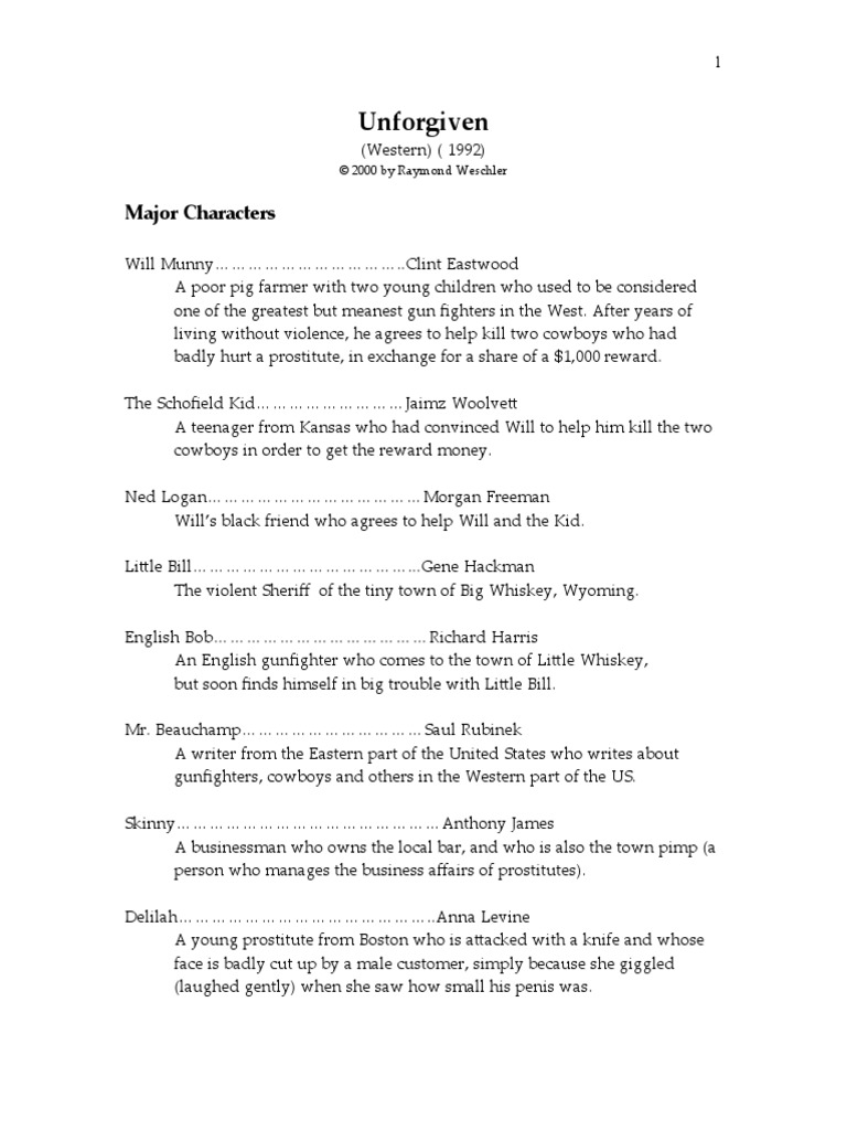 Unforgiven: Major Characters | PDF | General Fiction