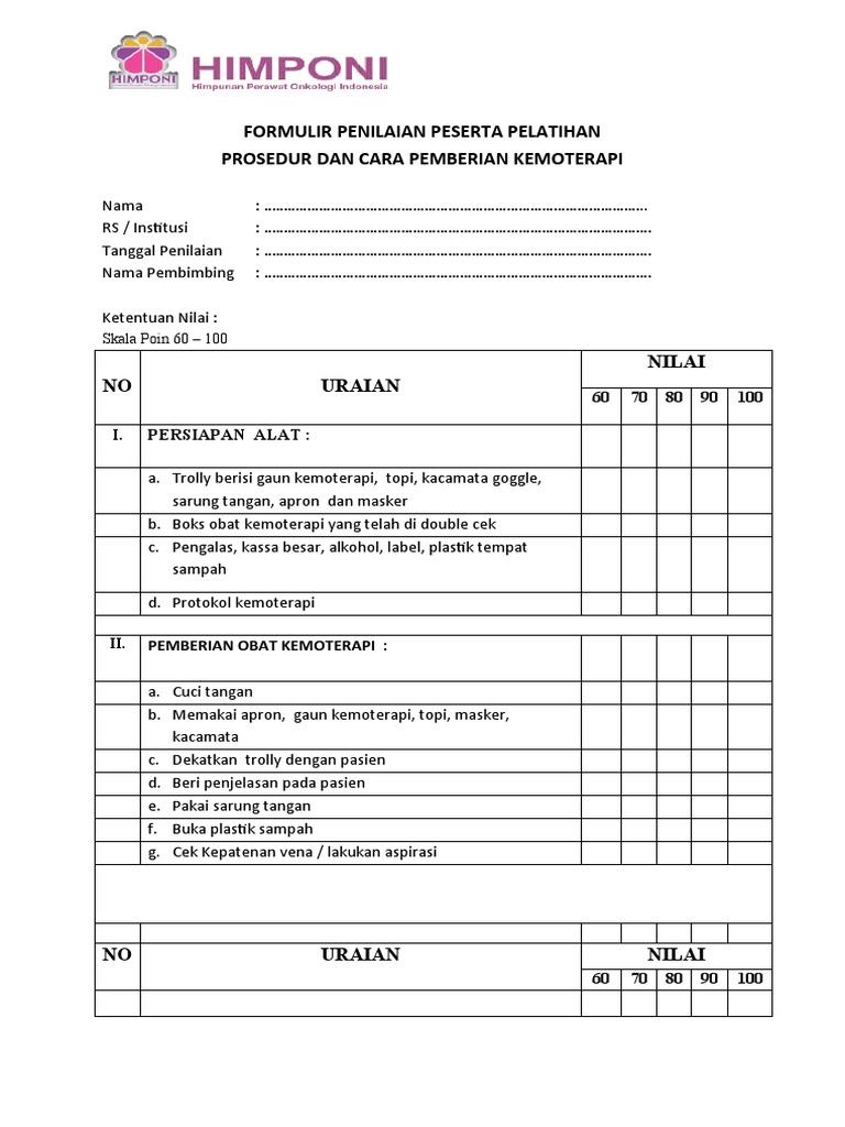 Prosedur Pemberian Kemoterapi IV | PDF