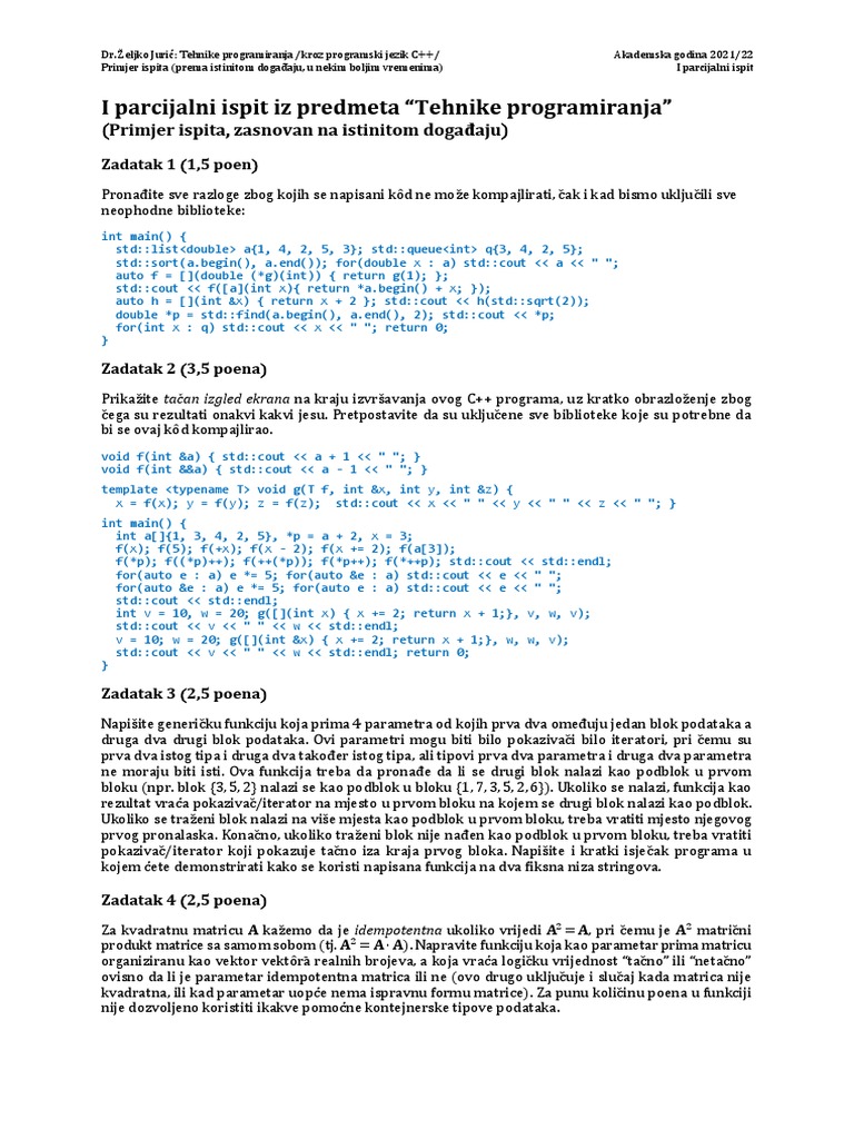 (TP 2021-22) I Parcijalni Ispit - Primjer 2 | PDF