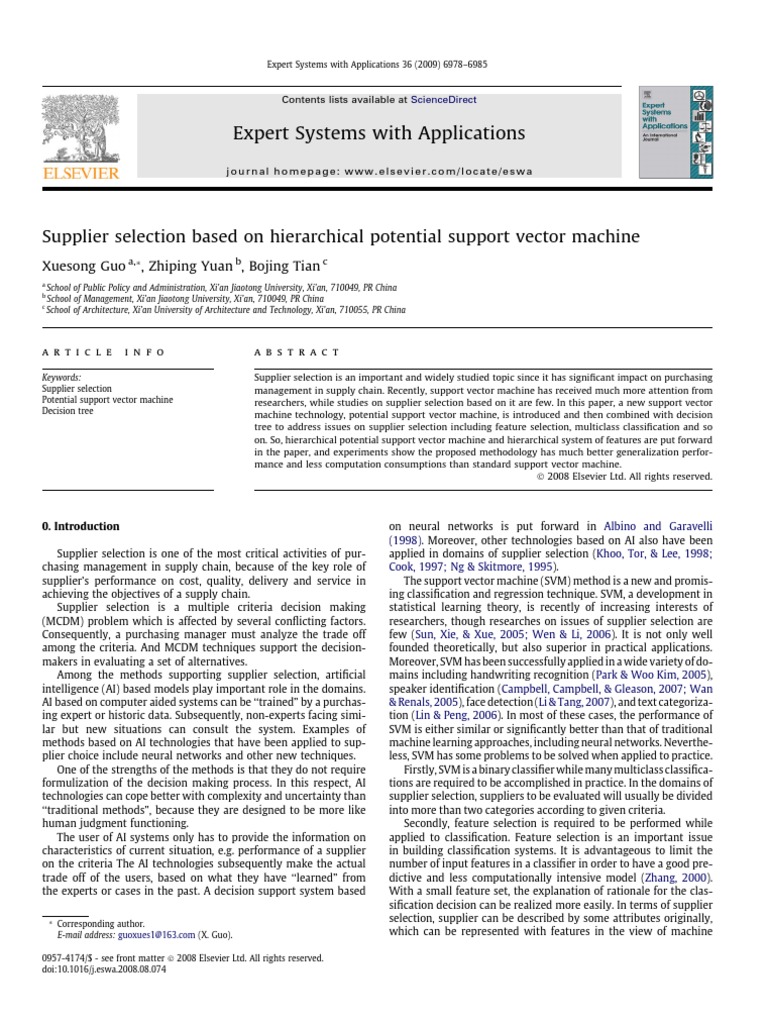 Supplier Selection Based On Hierarchical Potential Support Vector Machine | PDF | Statistical ...