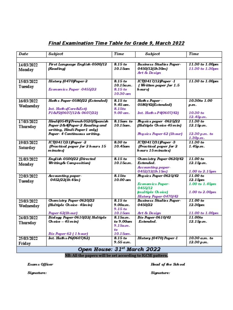 IGCSE-G9 Final Examination TT-March2022 | PDF