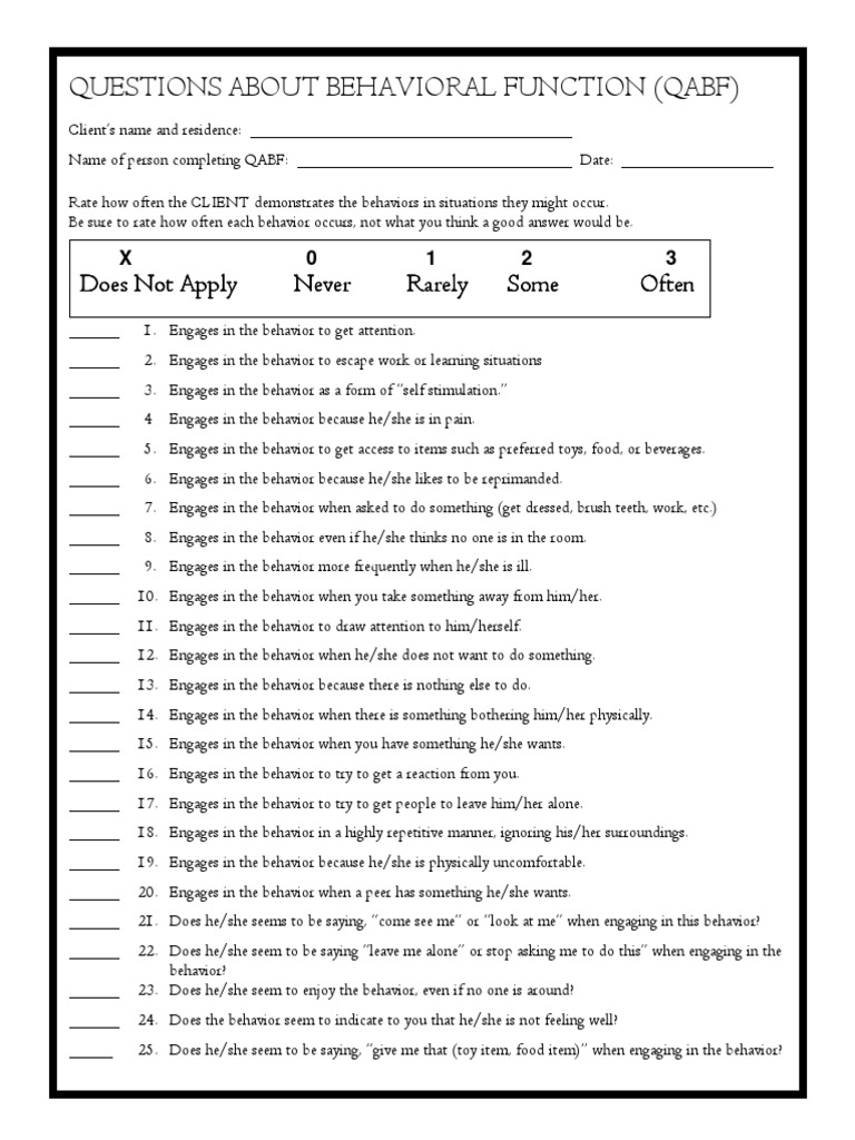 Questions About Behavioral Function (Qabf) | PDF | Behavior | Attention