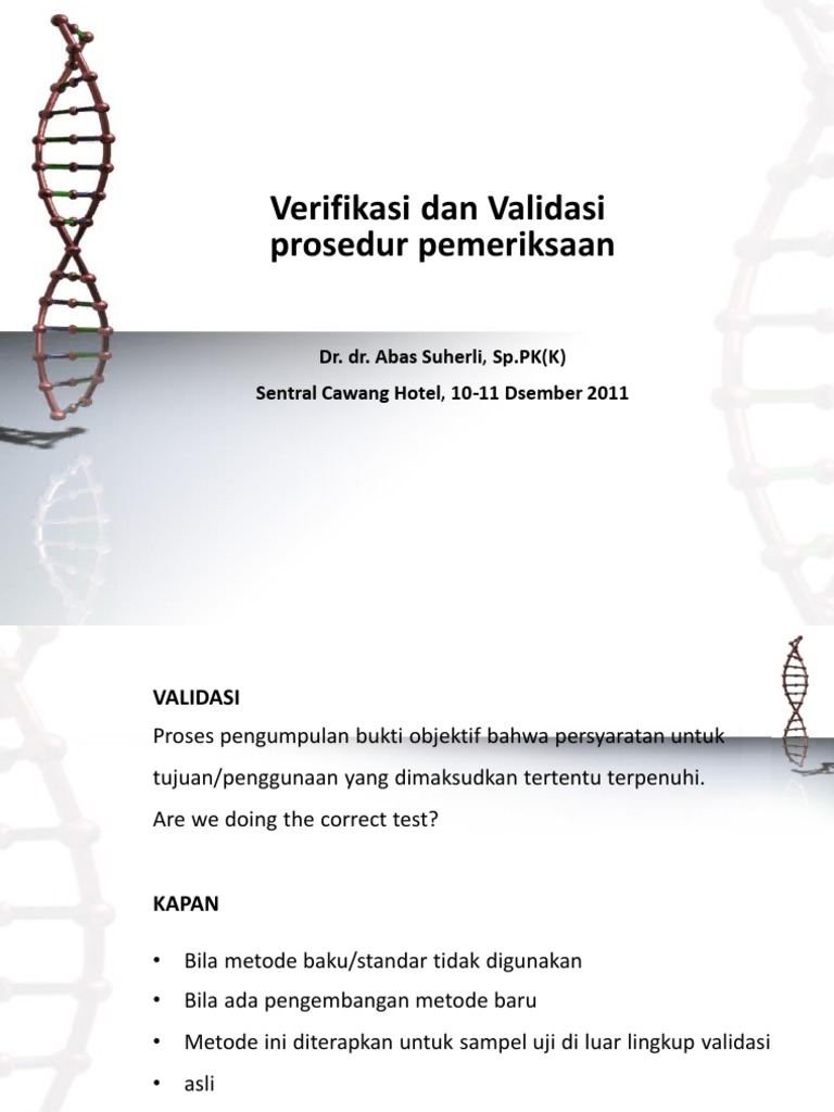 Validasi Dan Verifikasi Metode - DR - Dr. Abas Suherli, SPPK (K) PDF | PDF
