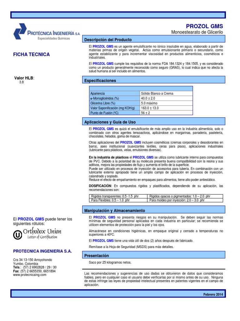 Prozol GMS | PDF | Emulsión | Alimentos