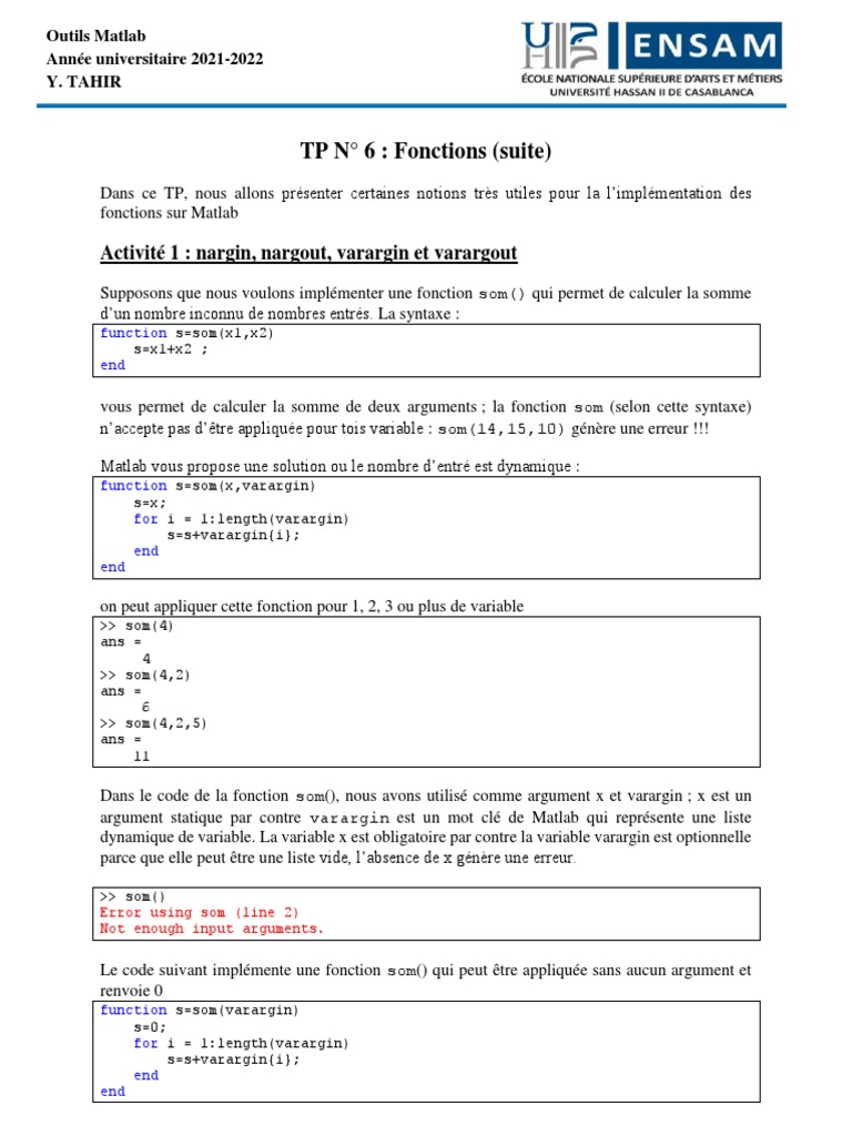 Matlab TP6 Fonctions Suite | PDF | Informatique | Informatique