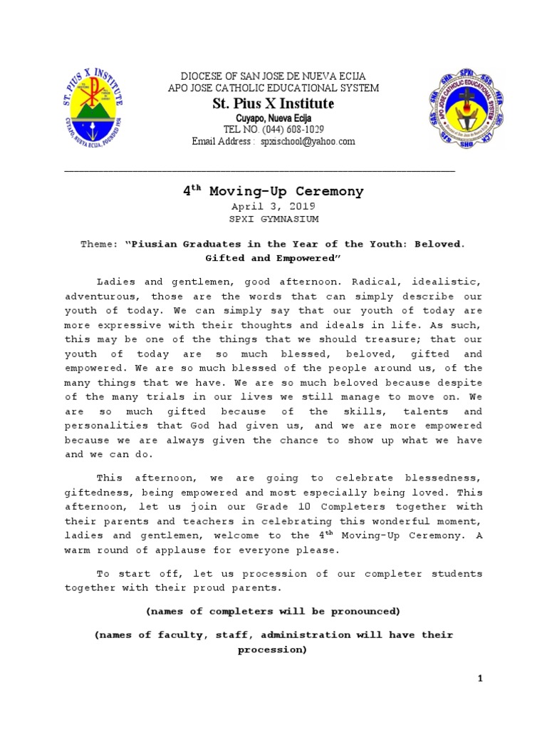 Emcees' Cue Card - Moving-Up Ceremony | PDF