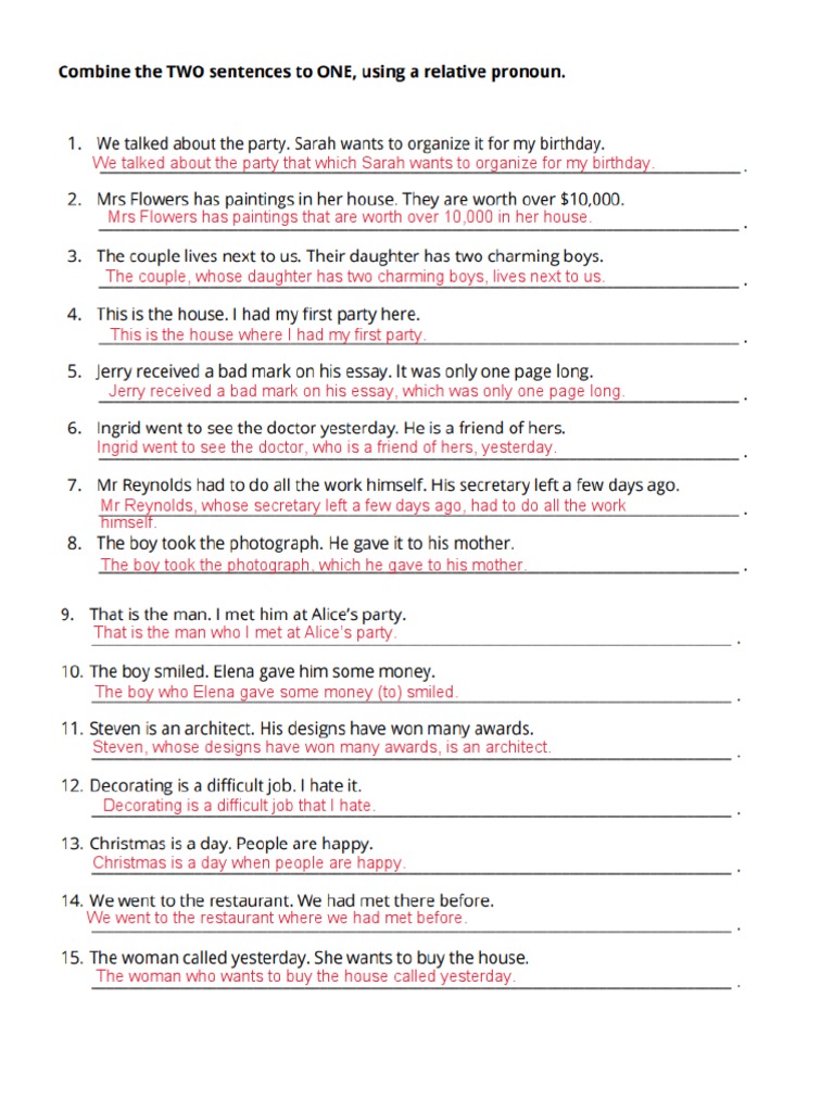 Relative Clauses Exercises | PDF