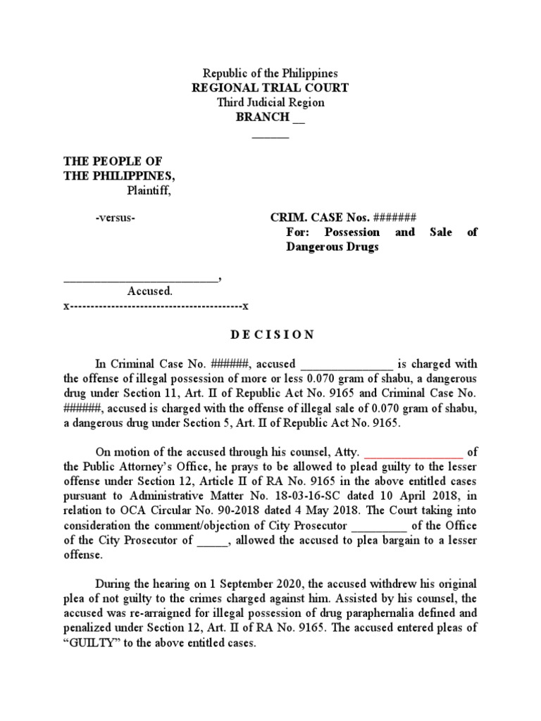 Plea Bargaining Sample Decision | PDF | Plea | Plea Bargain