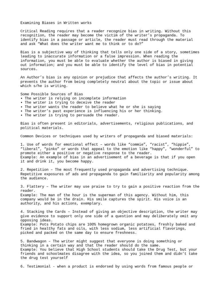 Examining Biases in Written Works | PDF | Bias | Writers
