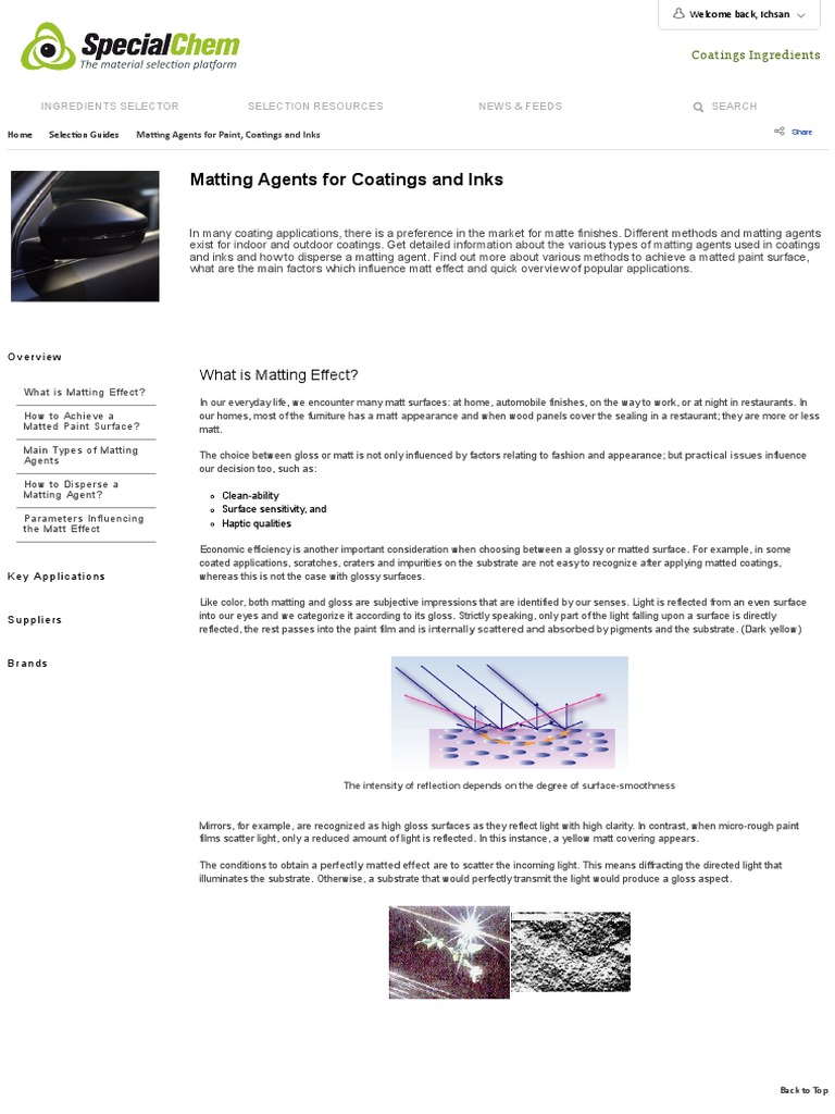SpecialChem - Matting Agents For Paint, Coatings and Inks | PDF | Paint ...