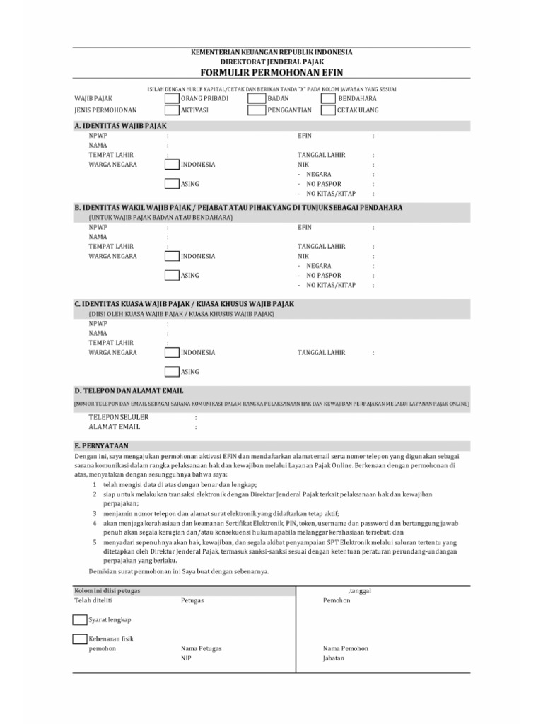 Form-Permohonan-Efin - Form Permohonan EFIN (PDF Isian) | PDF