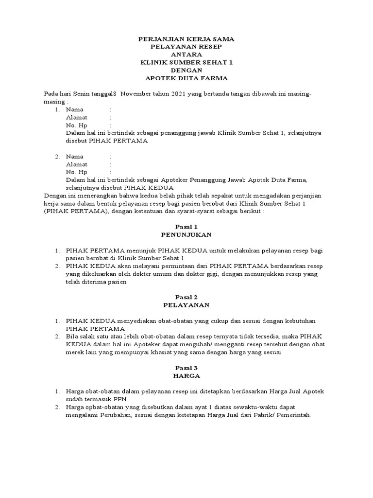 Mou Klinik DGN Apotek | PDF