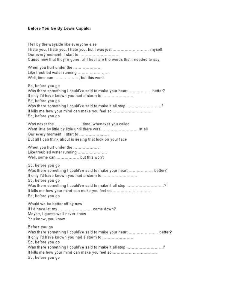 Before You Go Lyrics Analysis | PDF